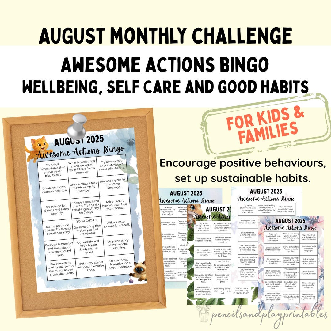 Wellbeing and Mindfulness Bingo Chart for Kids, Awesome Actions August ...