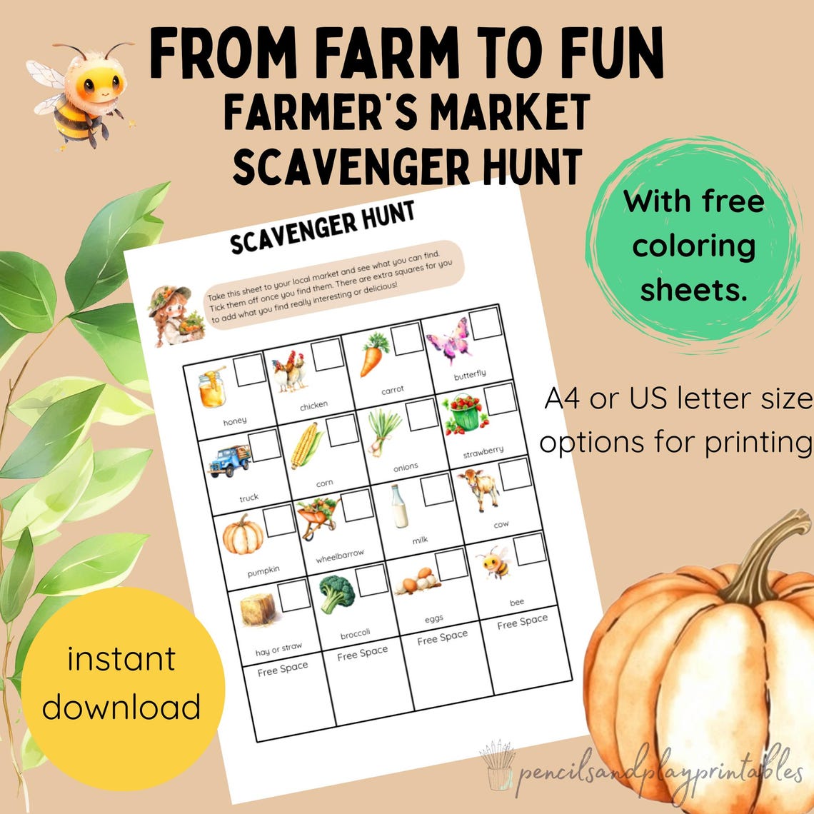 From Farm to Fun Farmer's Market Scavenger Hunt, Printable, Kid's ...