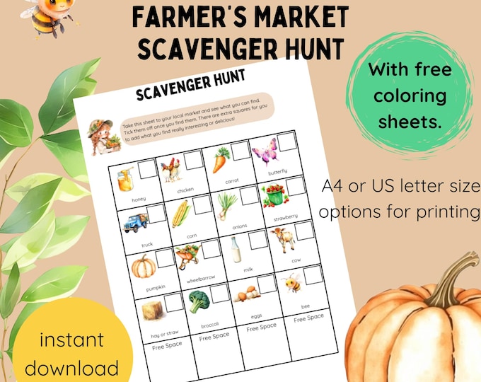 Farmer's Market Scavenger Hunt, Printable Seek and Find Activity ...