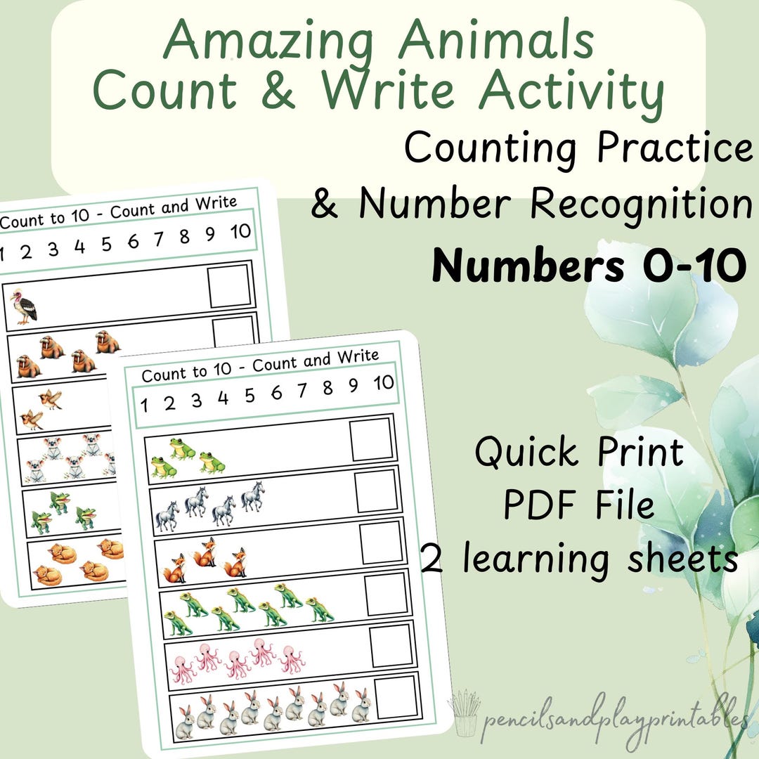Numbers, Counting Worksheet, 1-10, Animal Counting Activity ...
