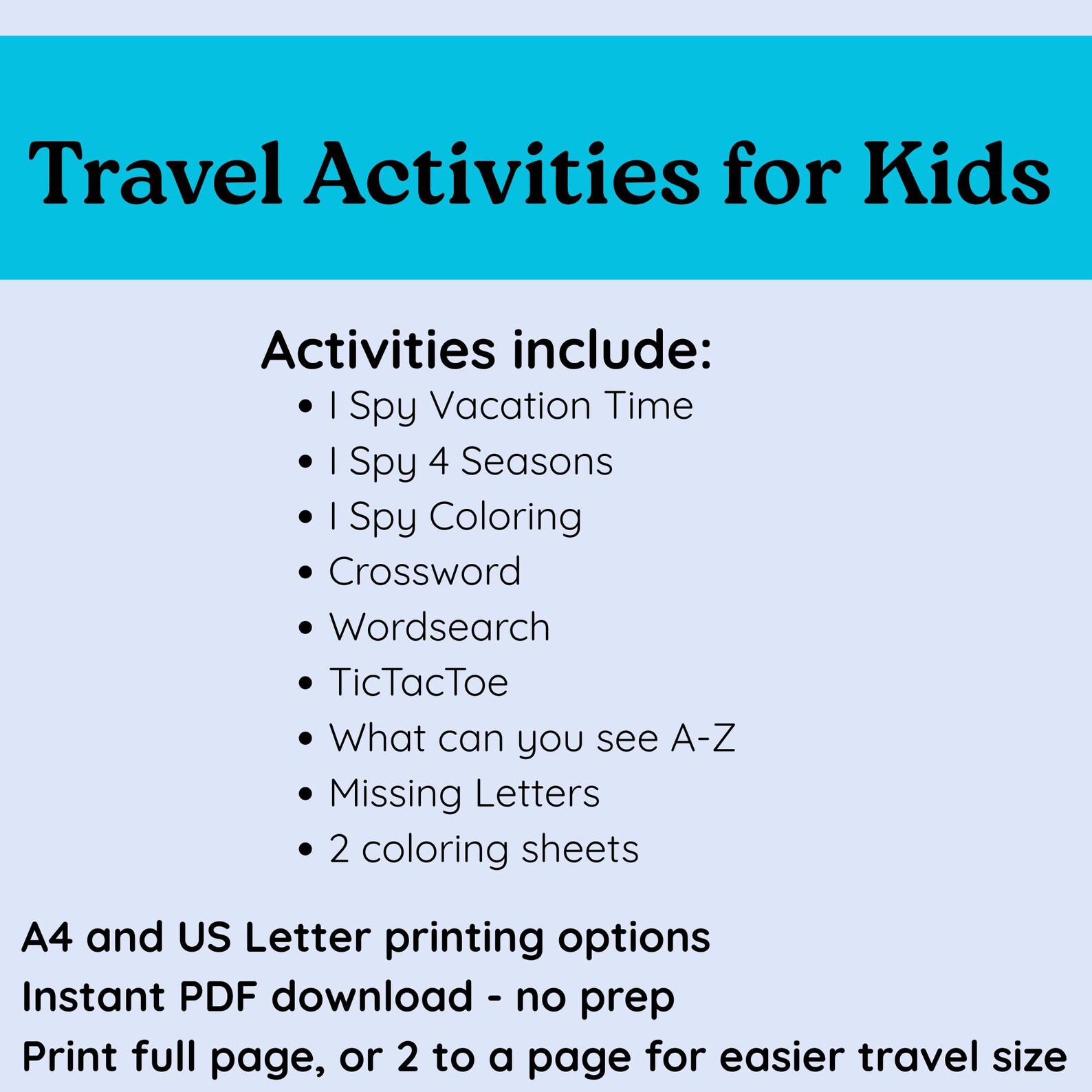Printable Travel Activities Kids, Kids Travel Activity, Kids Travel ...