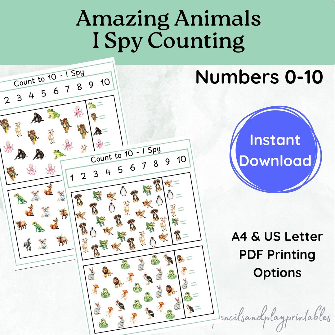 Amazing Animals I Spy Counting Worksheet, 1-10, Printable Activity ...