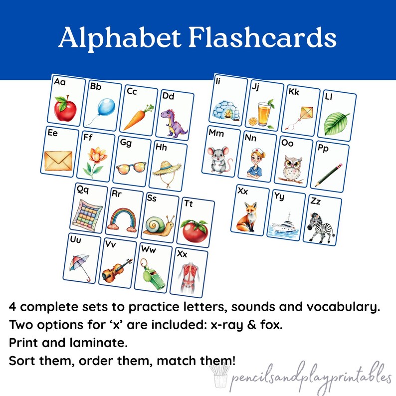 Printable ABC Flashcards, Alphabet ABC Letters With Pictures, A-Z ...