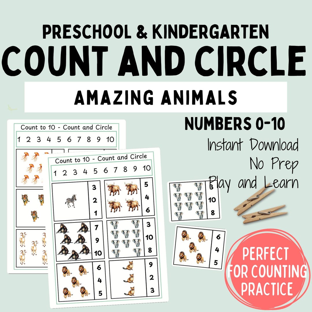Amazing Animal Count & Circle Worksheet, 1-10, Learn to Count, Count ...