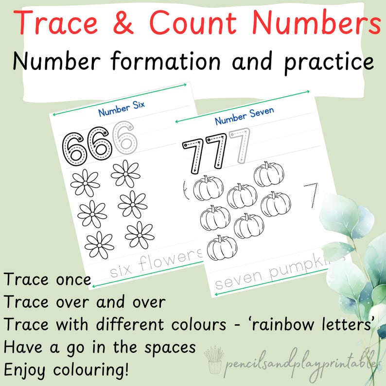 Number Tracing Worksheet, Preschool & Kindergarten, Printable ...