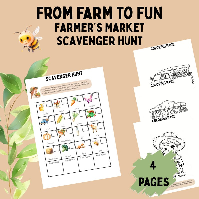 From Farm to Fun Farmer's Market Scavenger Hunt, Printable, Kid's ...