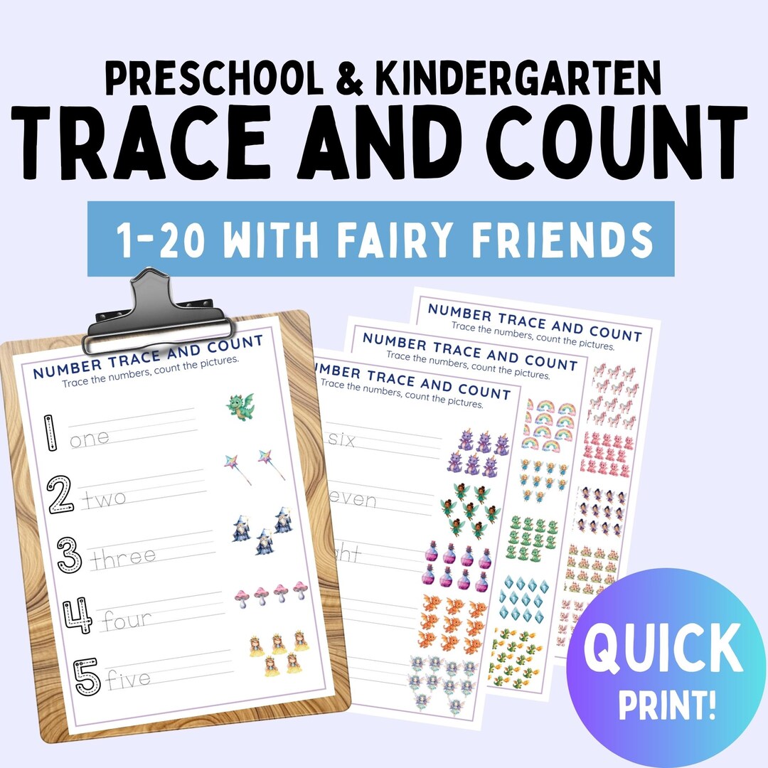 Magical Fairy Themed 1-20 Count and Trace Activity Worksheet, Tracing ...