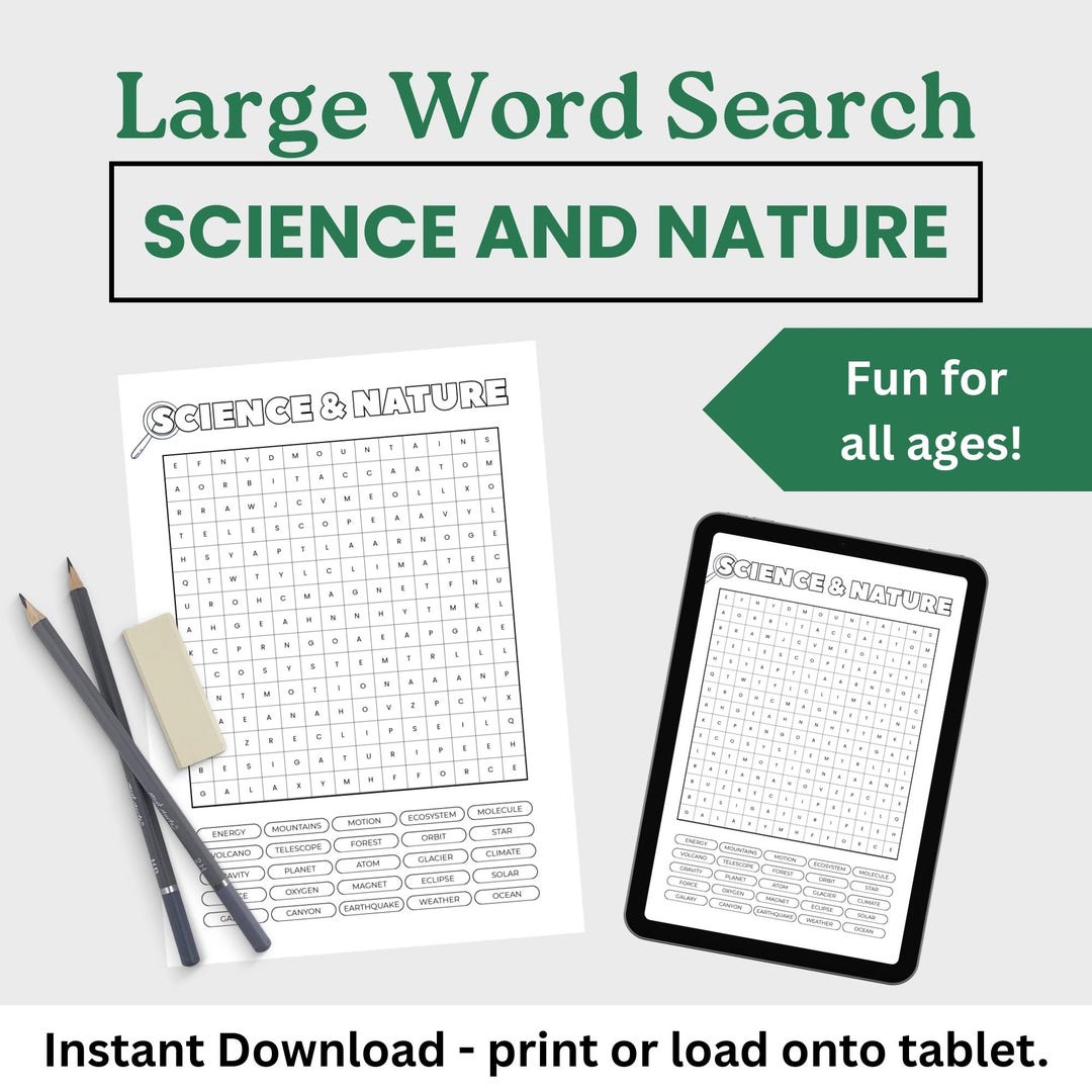 Science & Nature Word Search Puzzle: Printable Game for Kids, Teens ...