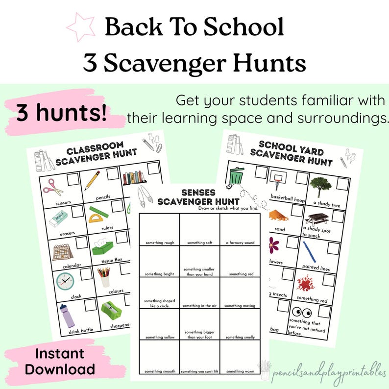 3 Back to School Scavenger Hunts, New School Year Activities, Fun ...