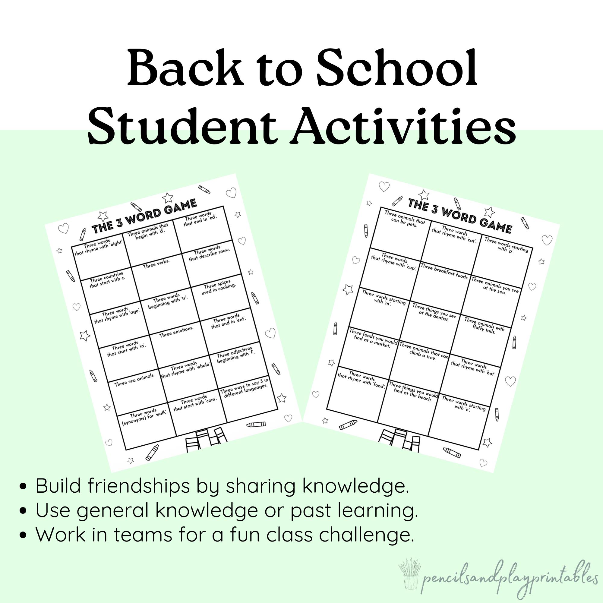 Back to School Student Activities BUNDLE, Ice Breaker Games, New School ...