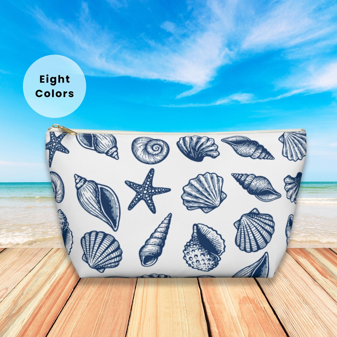 Sea Shells Cosmetic Bag Cute Coastal Travel Makeup Case Oceancore ...