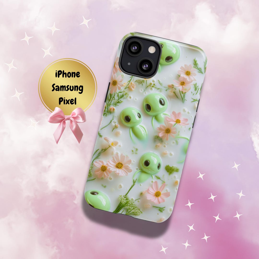 Cute Alien Wildflower Phone Case Faux 3D Effect Floral iPhone Alien ...