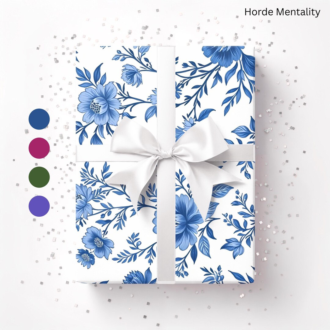 Chinoiserie Wrapping Paper Toile De Jouy Print Gift Wrap Roll Blue ...