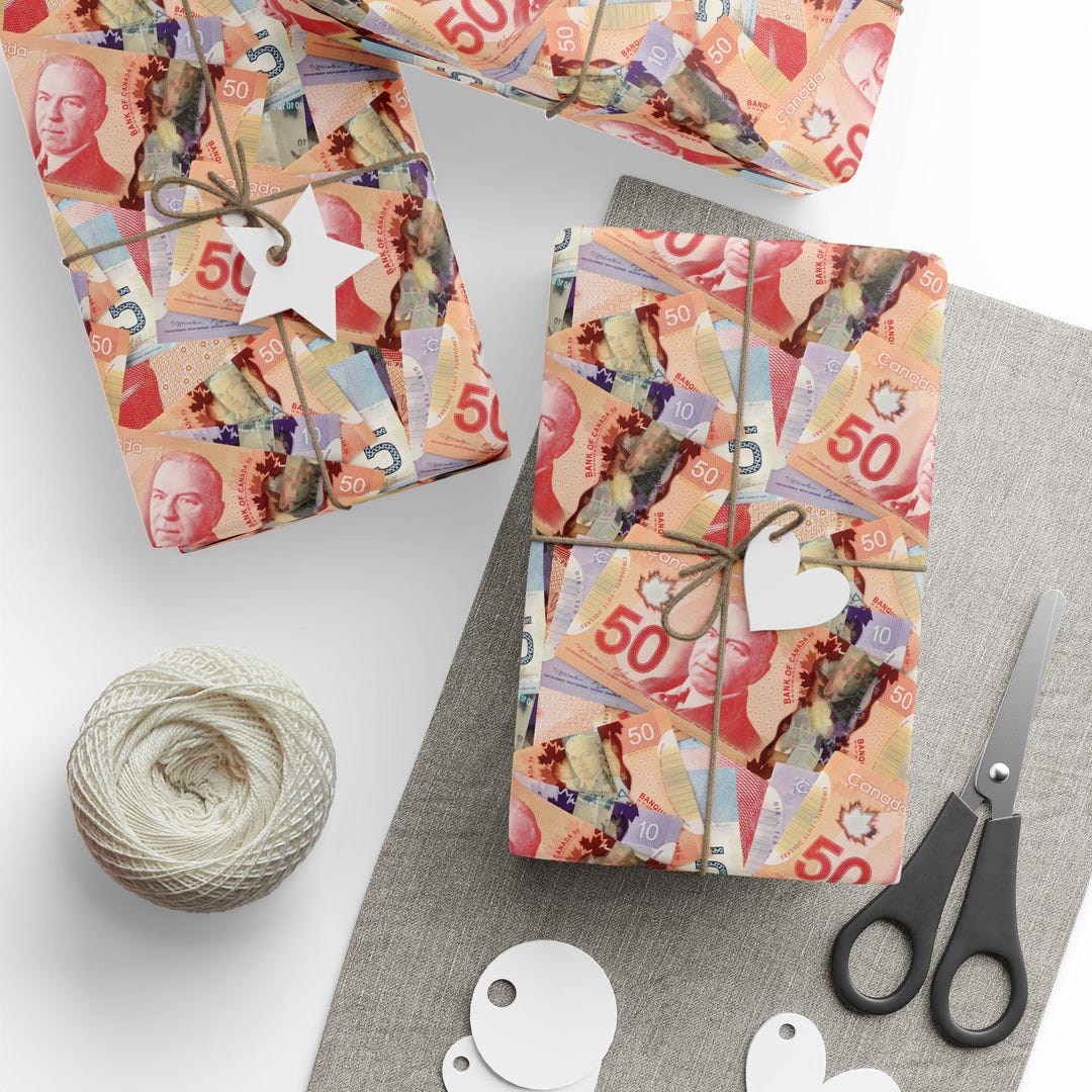 Canadian Money Wrapping Paper Funny Fake CAD Bill Gift Wrap for ...