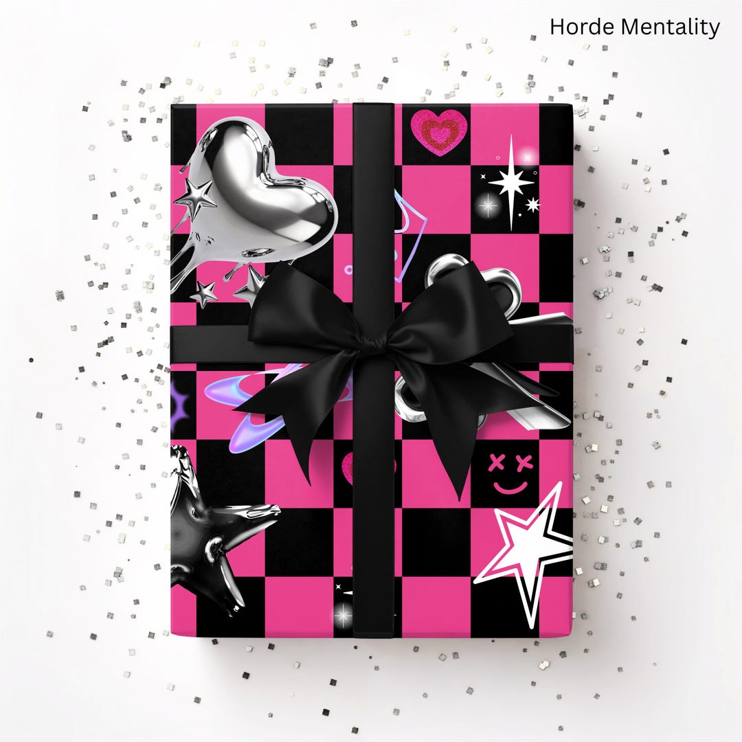 Y2K Theme Retro Pink and Black Wrapping Paper 2000s Checkerboard ...