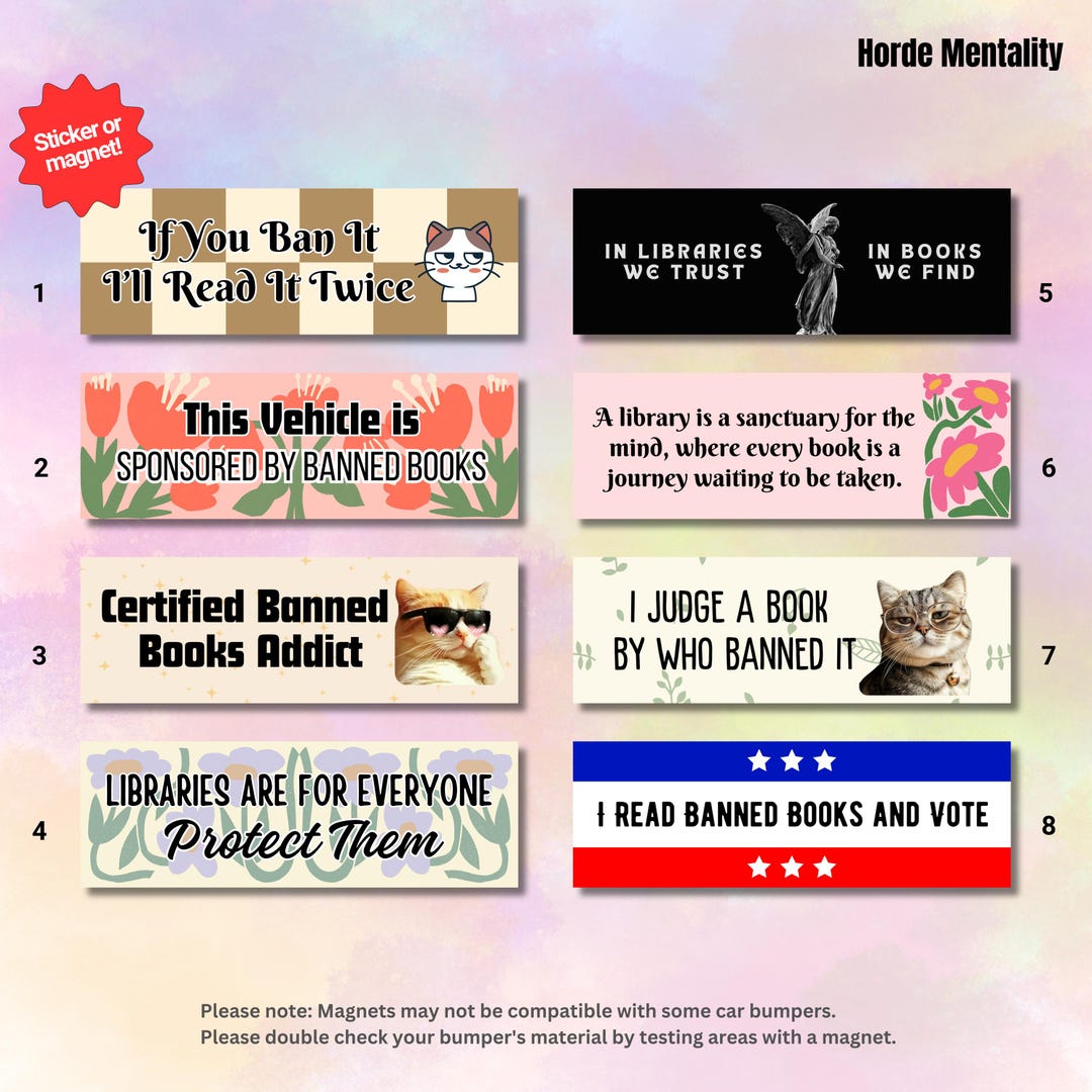 Banned Books Bumper Sticker Support Libraries Car Magnet Protect Public ...