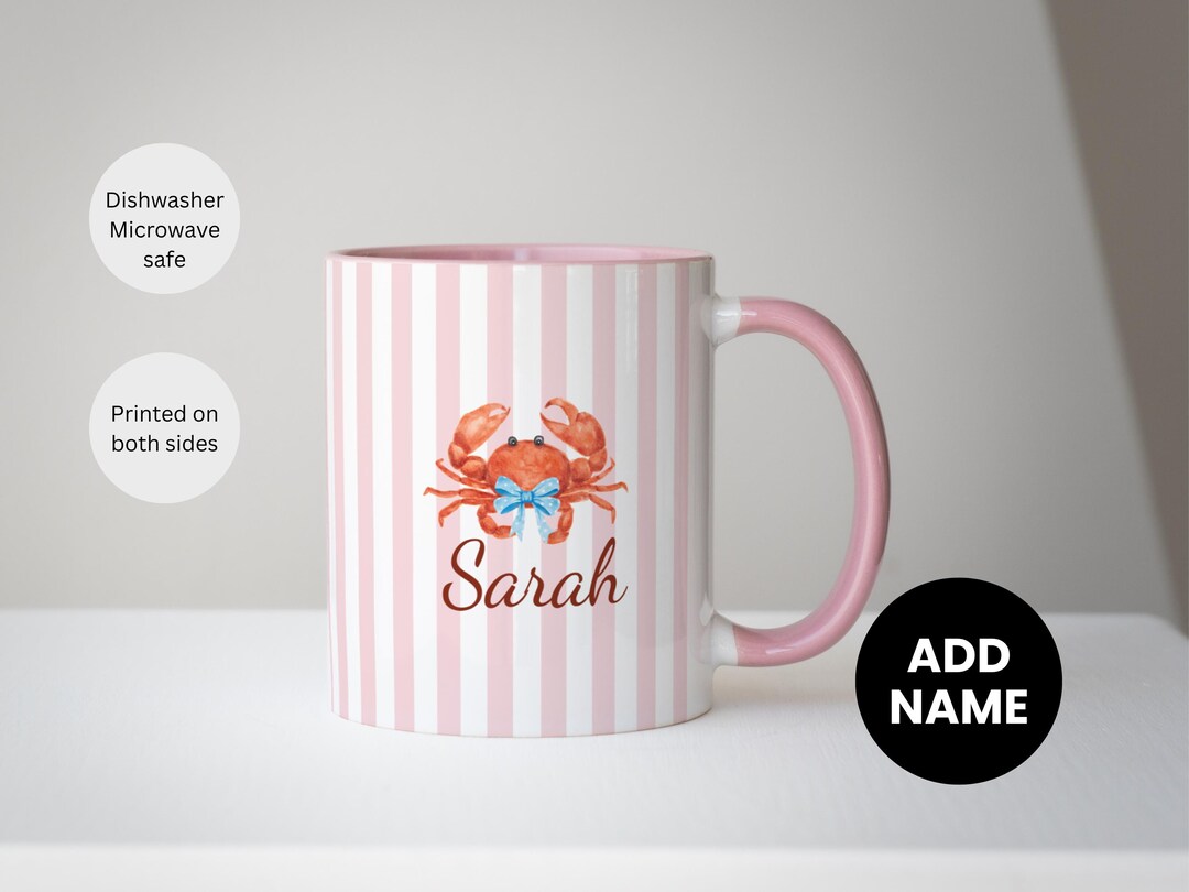 Custom Crab Coffee Mug Cute Beachy Gift for Sea Lover Coastal Tea Cup ...