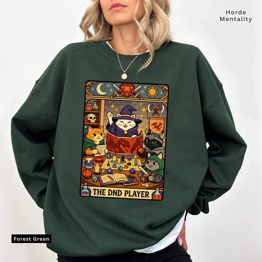 Funny Cats Playing Dnd Tarot Card Sweatshirt Gildan 18000 Dungeons ...