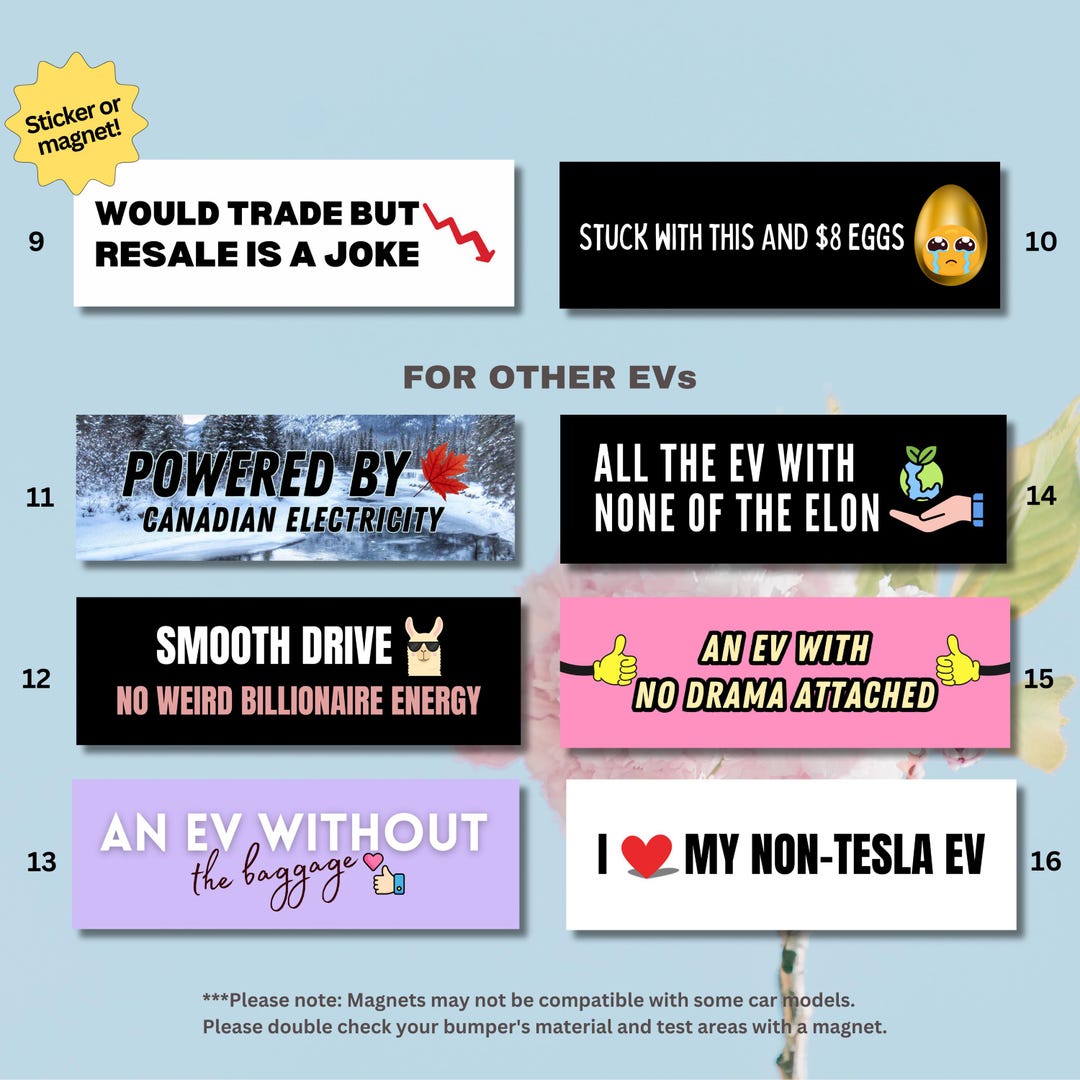 Anti Elon EV Car Sticker Tesla Owner Car Magnet Bumper Electric Car ...