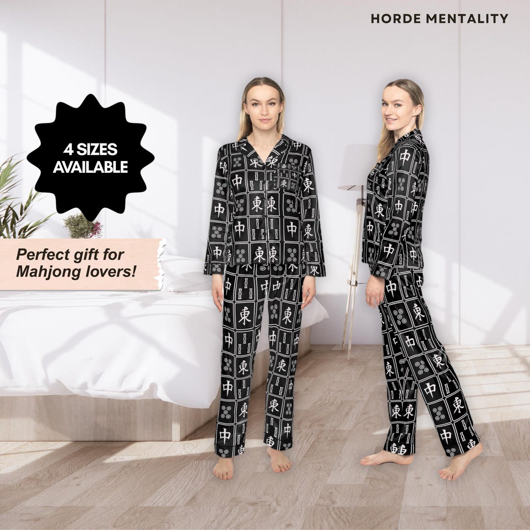 Mahjong Satin Pajamas Set Mahjongg Lover Sleepwear Gift Mahj Themed ...
