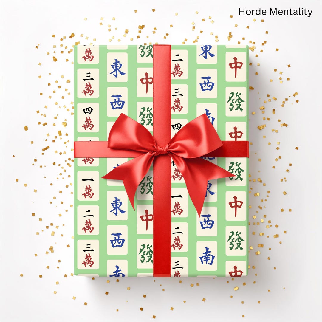 Mahjong Wrapping Paper Green Preppy Mah Jongg Tile Pattern Gift Wrap ...