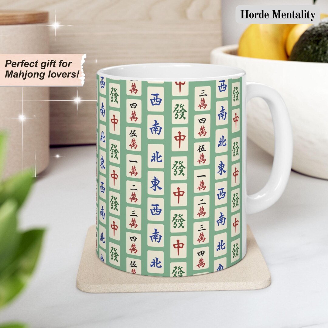 Green Mahjong Mug Mahjongg Print Tile Coffee Cup Mah Jongg Pattern ...
