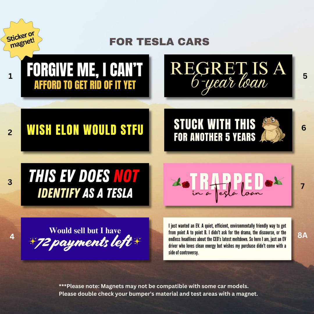 Tesla Owner Magnet Anti Elon EV Car Sticker Tesla Bumper Magnet ...
