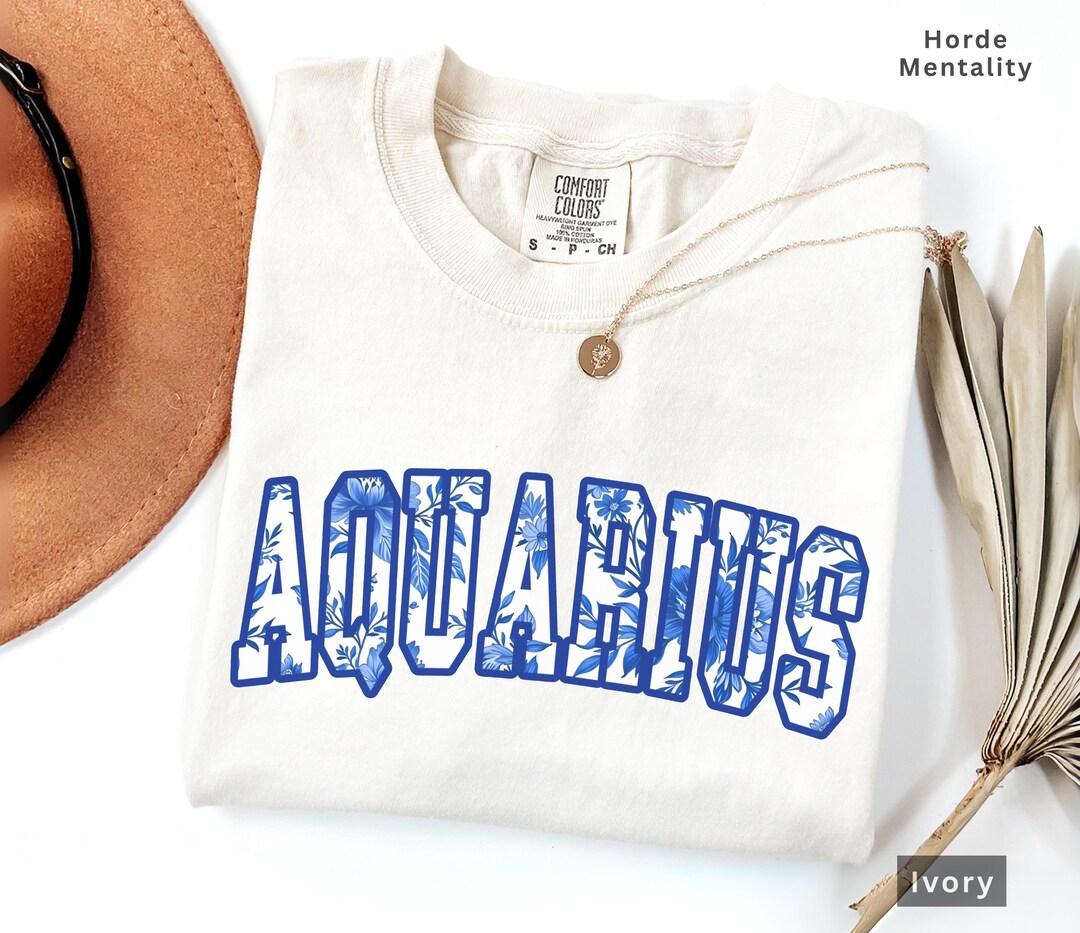 Blue Toile Aquarius Shirt Zodiac Sign Comfort Colors Tshirt Preppy ...