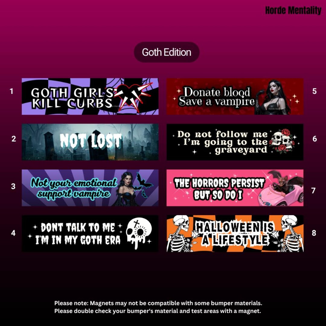 Funny Goth Bumper Sticker Dark Humor Car Magnet Cute Horror Magnetic ...