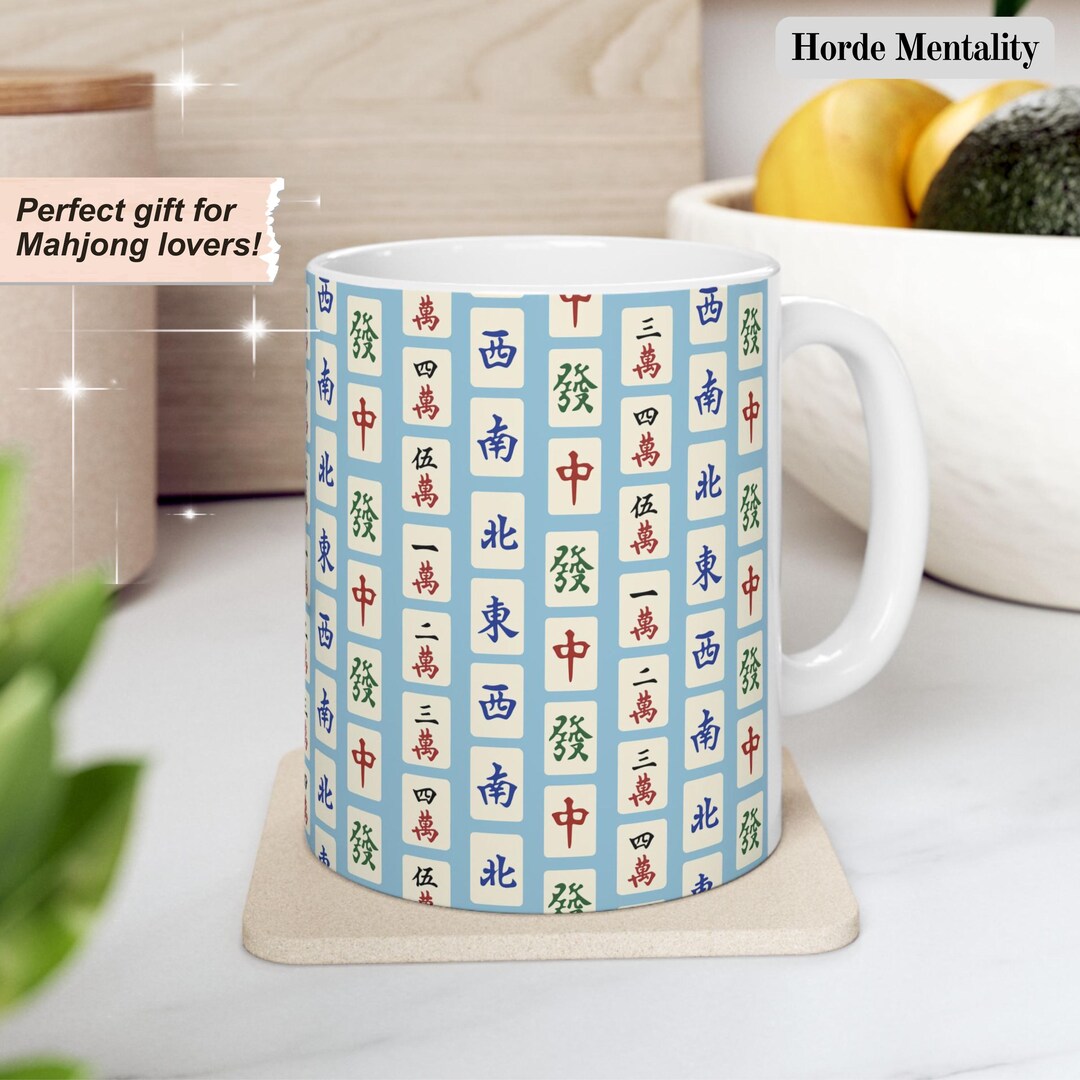 Blue Mahjong Mug Mahjongg Print Tile Coffee Cup Mah Jongg Pattern ...