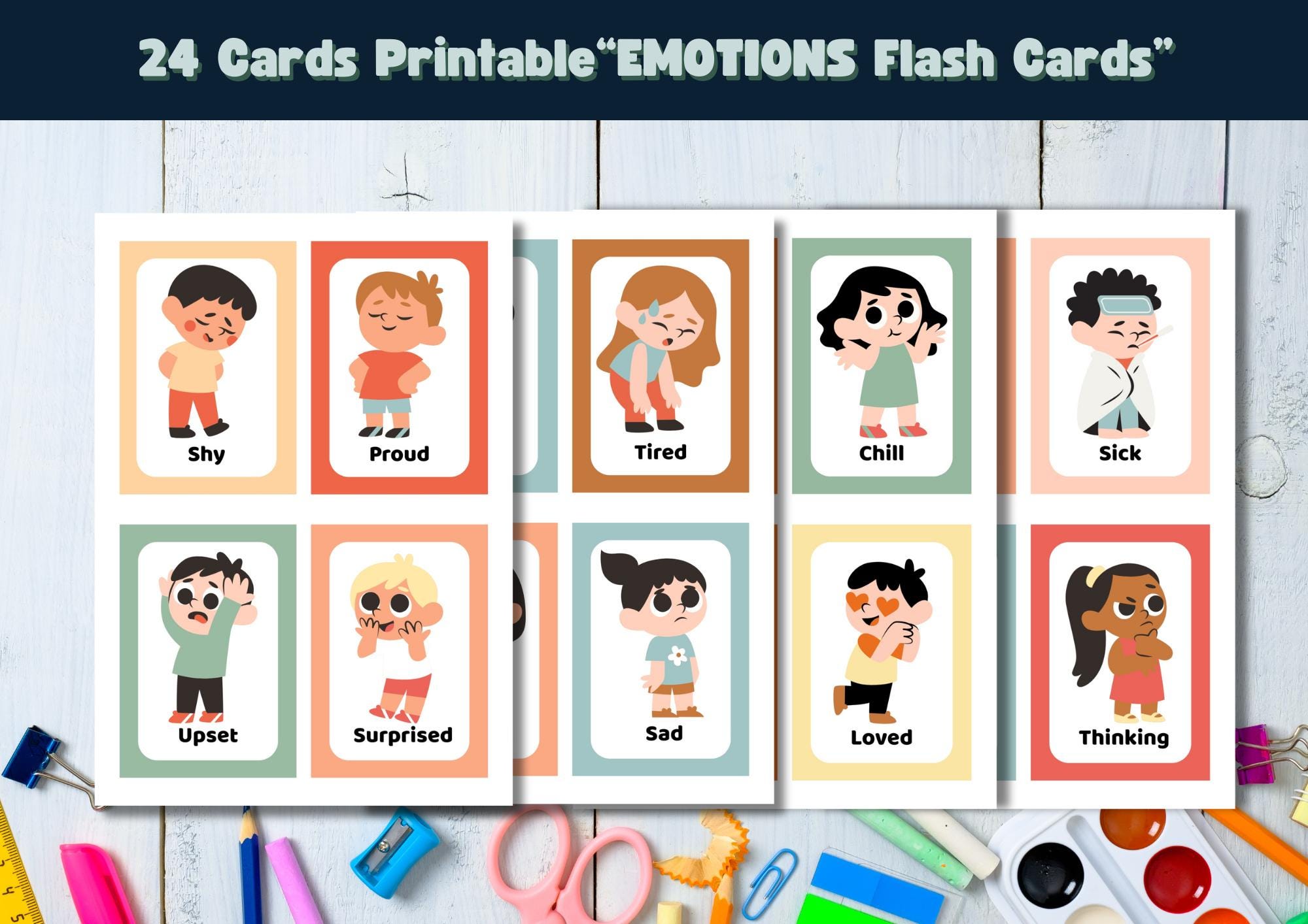 Printable Emotions Flash Cards for Kids - 24 Printable Feelings Cards ...
