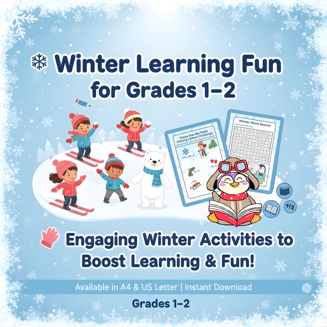 Winter Learning Activities | Grades 1-2 Math & Reading (printable PDF ...