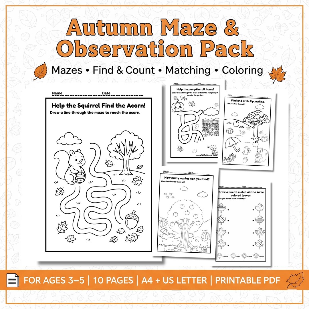 Autumn Maze and Observation Pack | Fall Printable Activities for ...