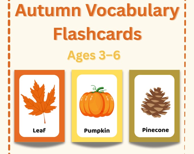 30 Fall Flashcards for Kids, Autumn-themed Vocabulary Cards, Seasonal ...