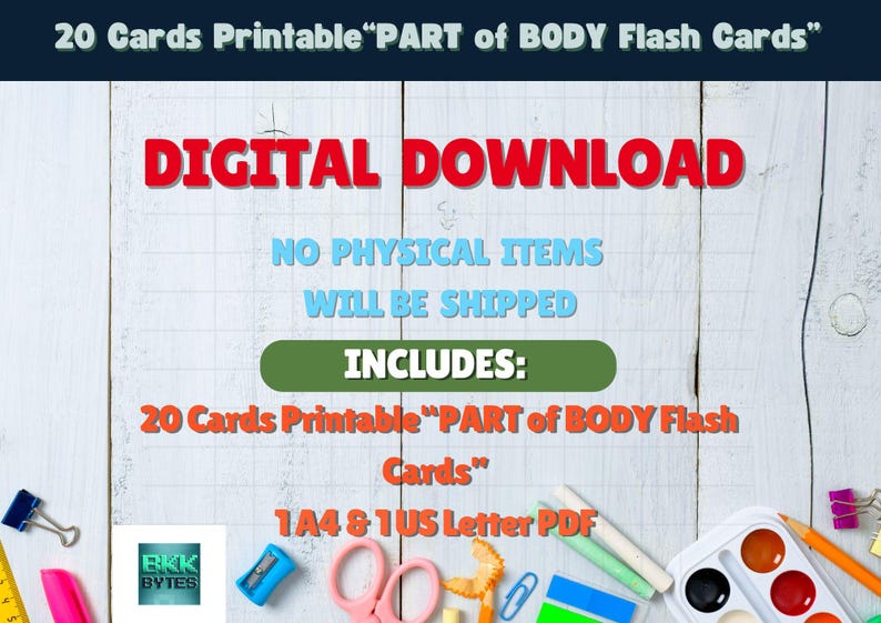 Printable Body Parts Flash Cards for Kids – 20 Visual Learning Cards ...