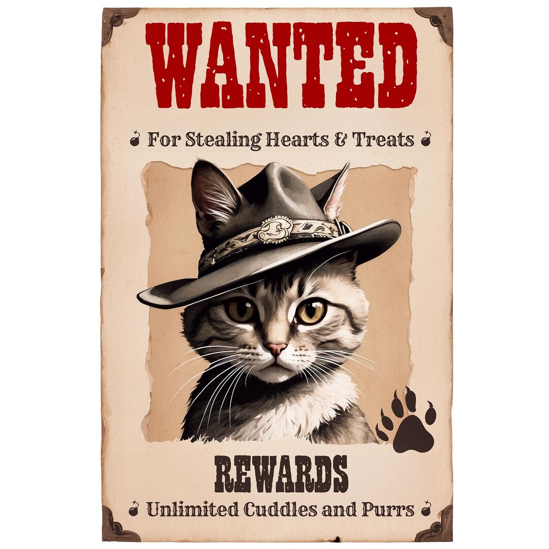 Western Cat Wanted Poster PNG: Heart Thief Design (digital Download) - Etsy