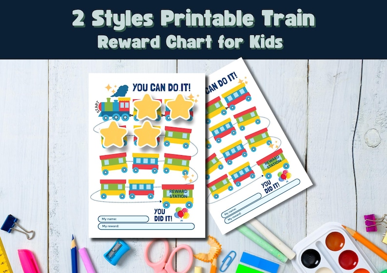 Printable Train Reward Chart for Kids | 2 Styles – Bright & Pastel ...