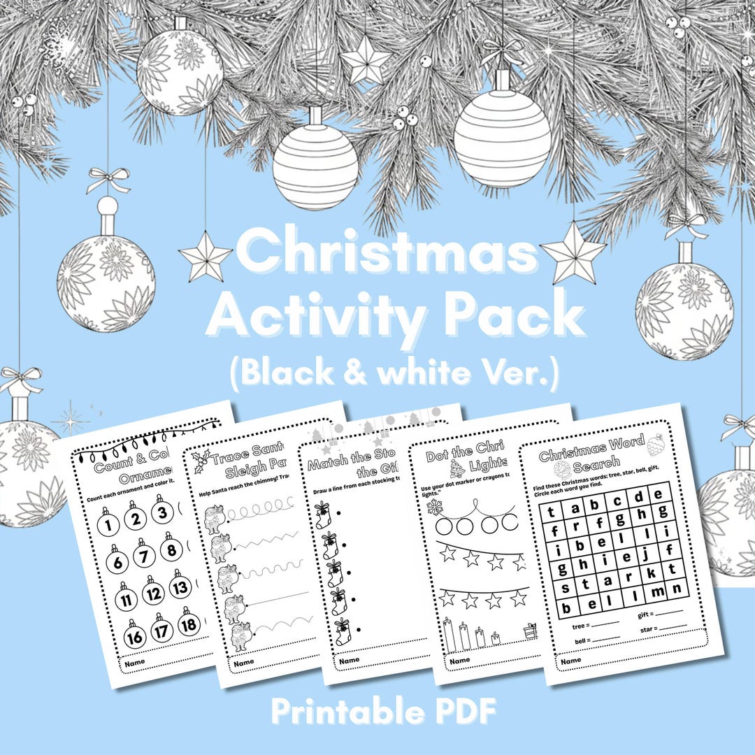 Black & White Christmas Activity Pack (ages 3-6) | Preschool Coloring ...