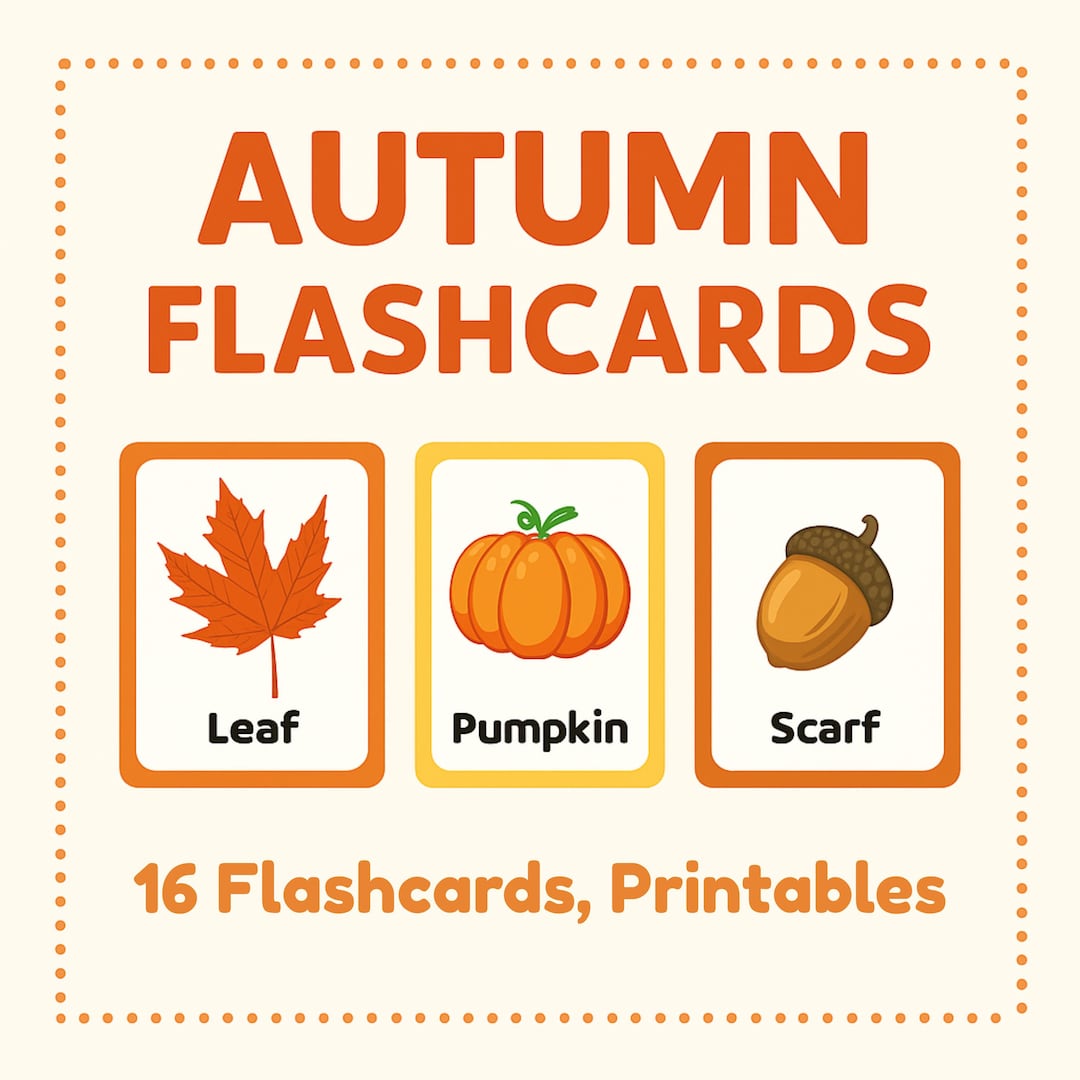 Autumn Vocabulary Flashcards for Kids | Fall Theme Printable (3.5x5 In ...