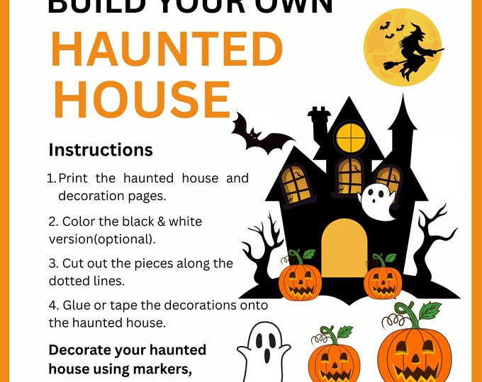 Haunted House Cut & Paste Craft, Build a Halloween Mansion Coloring ...