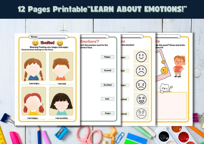 Learn About Emotions Printable for Kids 12 Pages SEL Activity PDF A4 ...
