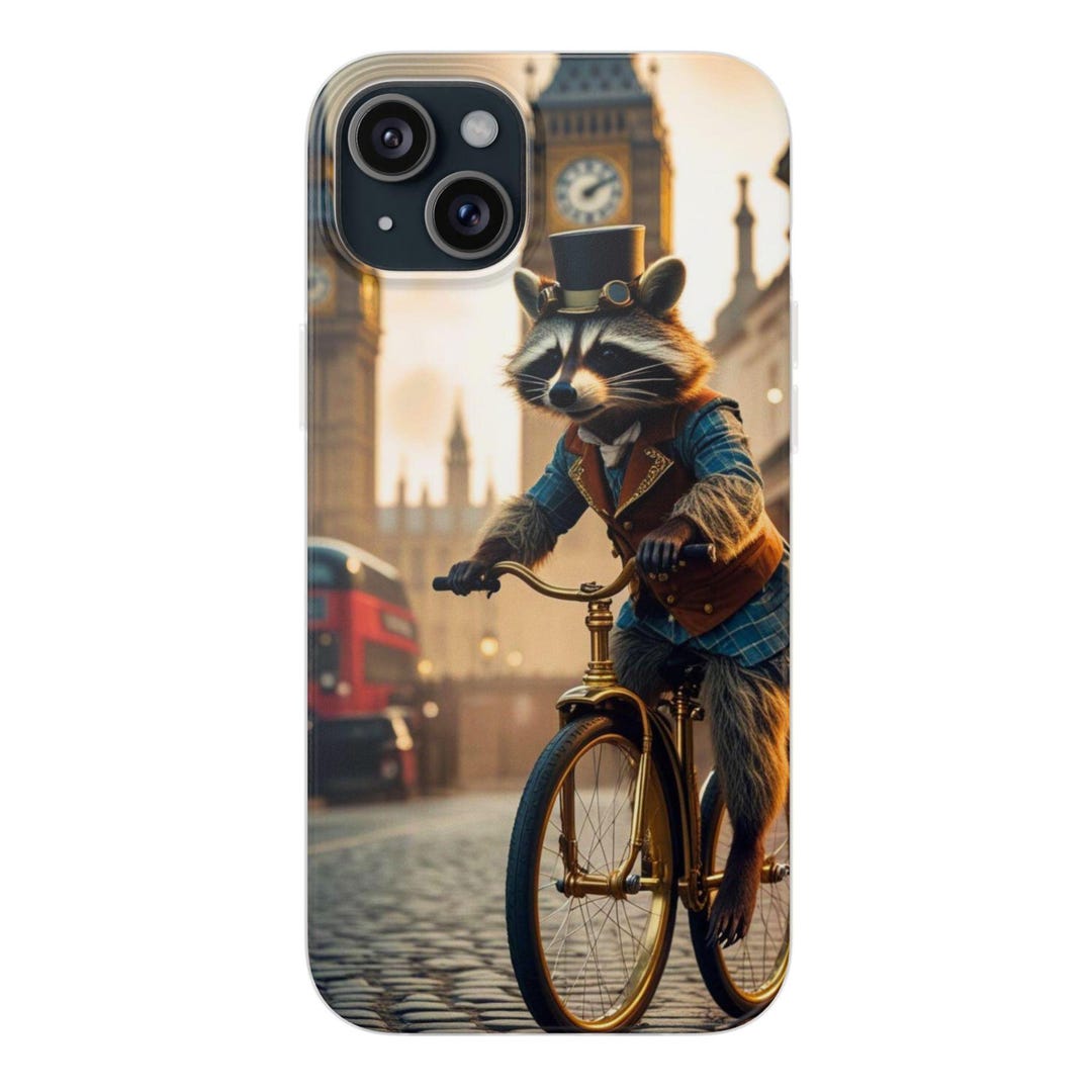 Steampunk Raccoon Riding a Bicycle on London Streets Flexi Cases Fits ...