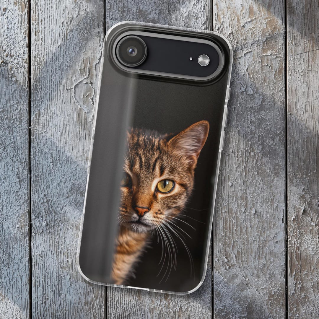 Cute Tabby Cat Peeks Around the Corner at You Flexi Case for All Models ...