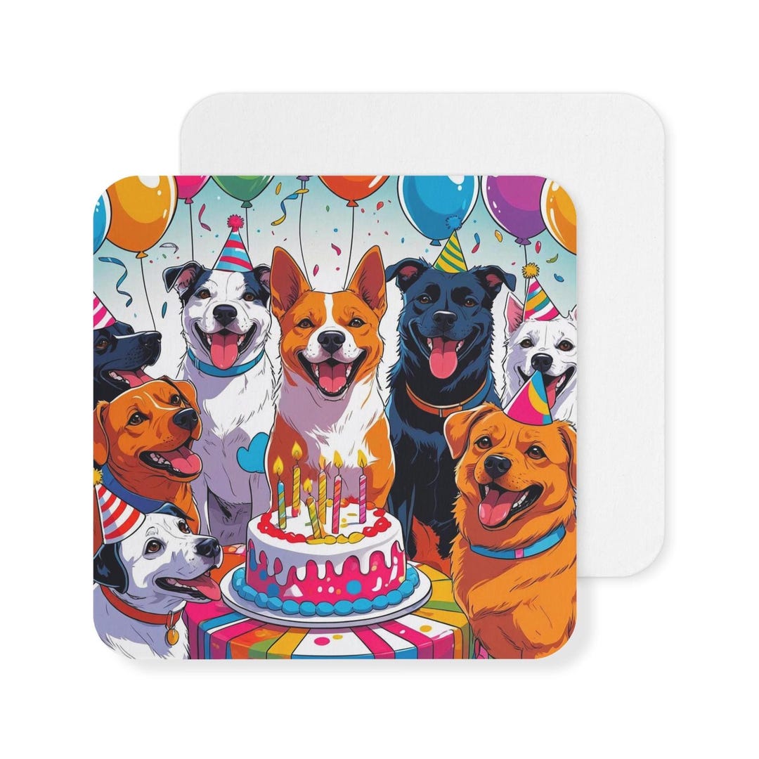 Birthday Party Drink Coasters (50, 100 Pcs) Featuring Dogs, Cake and ...