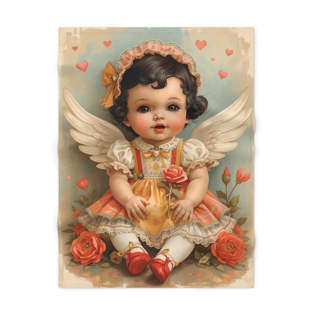 Adorable Brunette Vintage Kewpie Doll Cupid Soft Fleece Baby Blanket ...