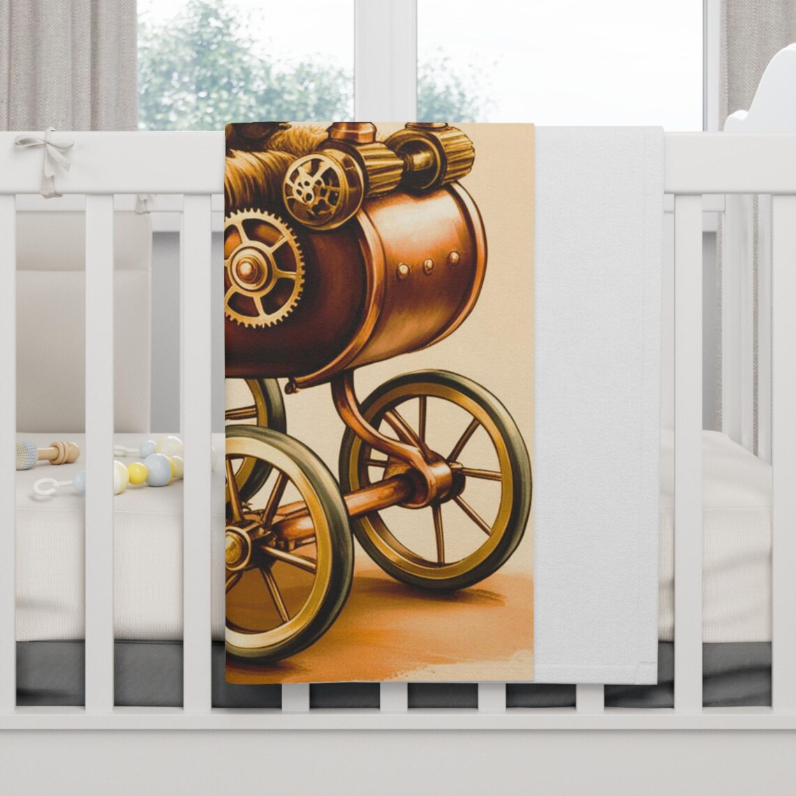 Raccoon Riding in a Copper Steampunk Stroller Soft Fleece Baby Blanket ...