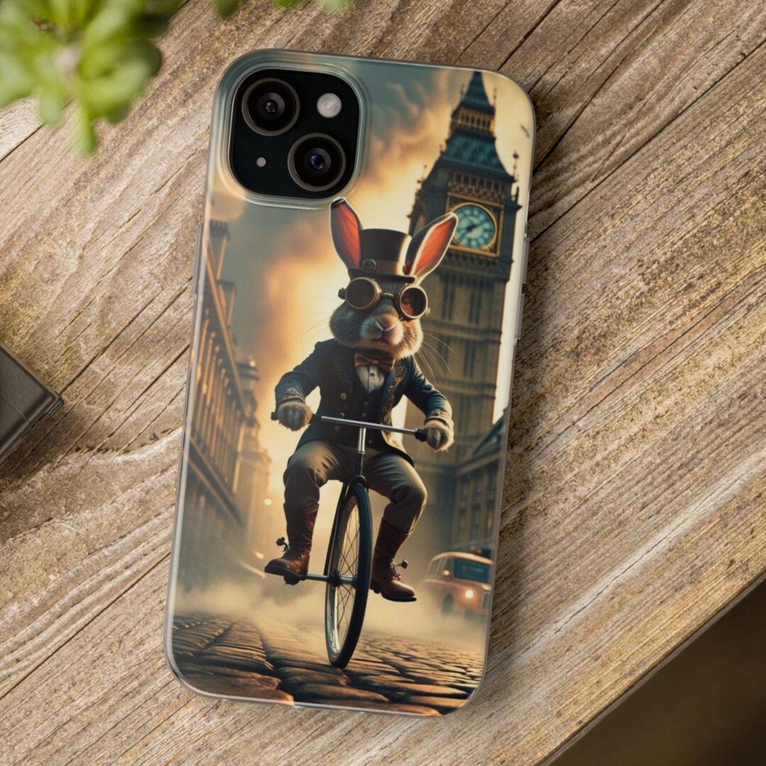 Steampunk Rabbit Riding a Unicycle on a London Street Flexi Cases for ...