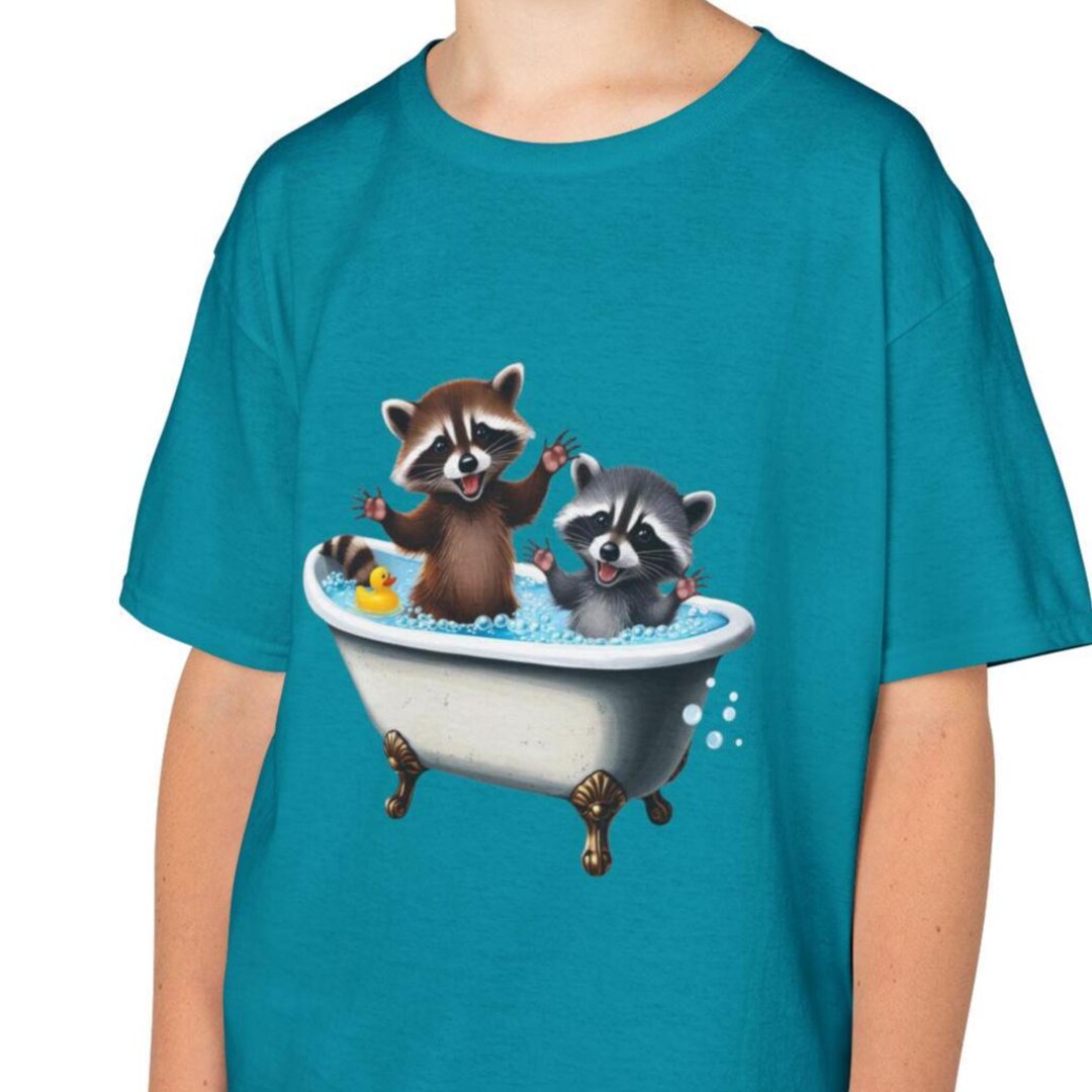 Baby Raccoon Bubble Bathtime With Rubber Duck Kids Heavy Cotton™ Tee ...