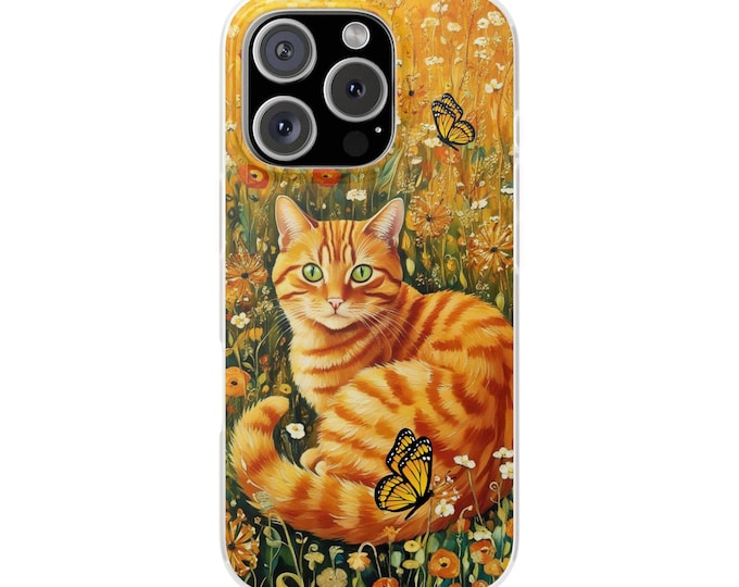 Fluffy Gray Tabby Cat Outdoors With Wildflowers Fits iPhone 15 16 All ...