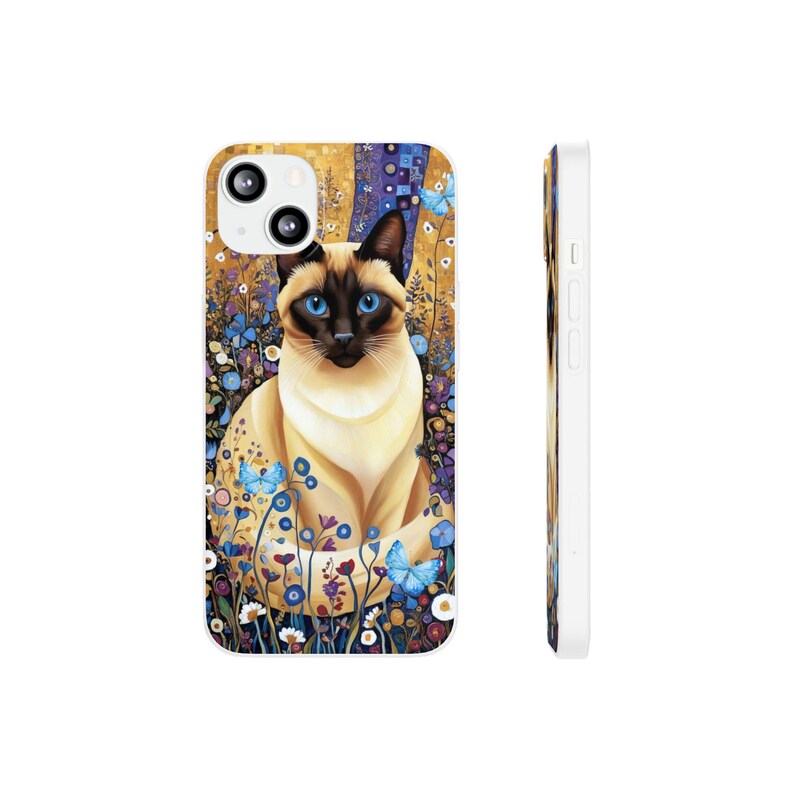 Beautiful Siamese Cat in Blue Wildflowers Klimt Art Style Flexi Cases ...